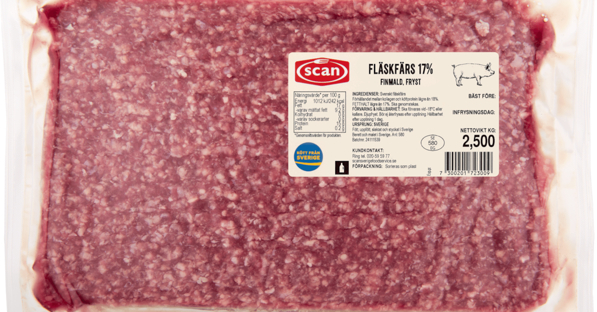 Fläskfärs 17 % fryst - Scan Sverige Foodservice